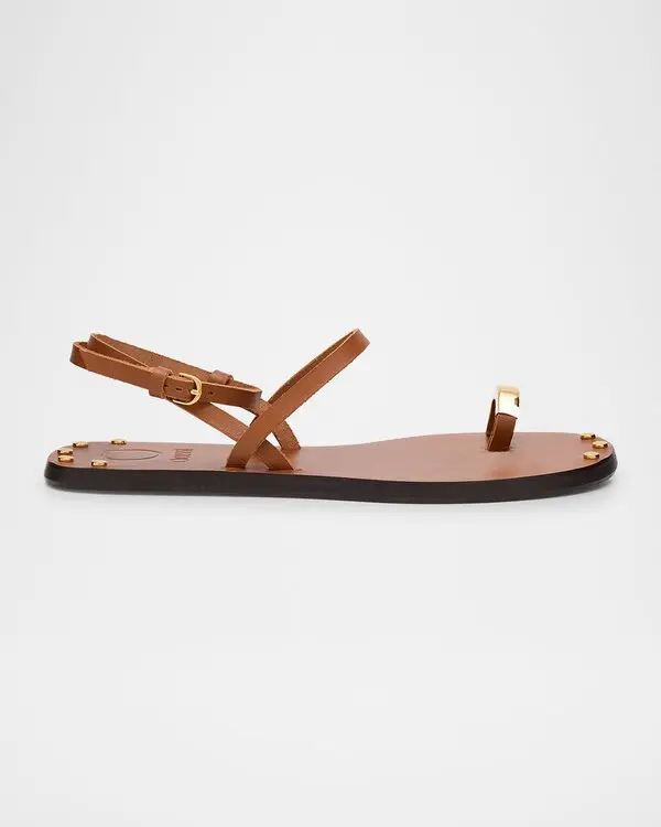 ODISSI Fara Leather Flat Sandals - Tan