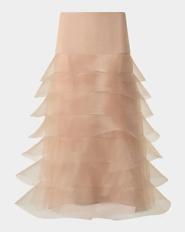 Akris Ruffle Tulle Midi Skirt