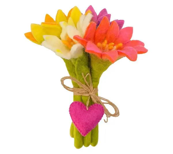 GLOBAL CRAFTS Handmade Spring Felt Flower Bouqu Et W/ Charm