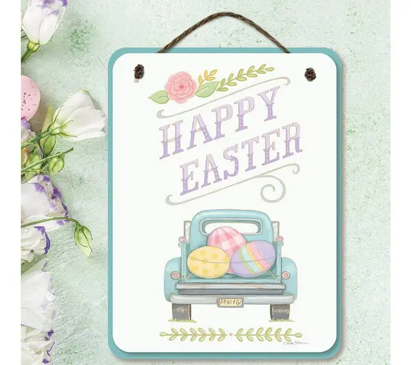 COURTSIDE MARKET Happy Easter Truck 12x16 Artbo Ard With Twine