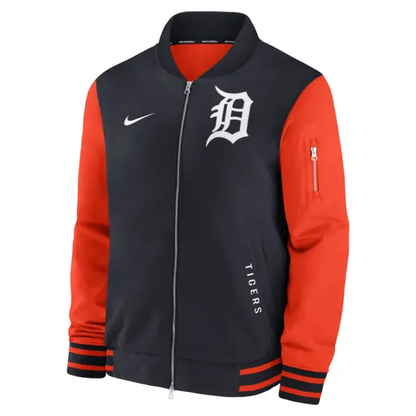 Nike Detroit Tigers Authentic Collection Dugout Mlb Full-zip Bomber Jacket - Blue