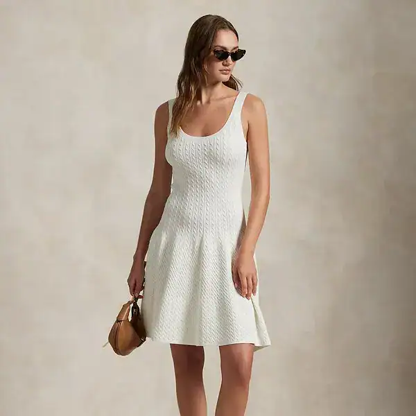 white christmas dresses FEELIN SWEET KNIT SWEATER DRESS WITH PEARLS – AKIRA main image 0
