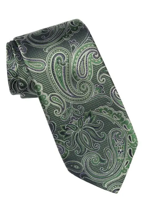 ELIZABETTA Pavia Extra Long Silk Jacquard Neck Tie - Emerald Green