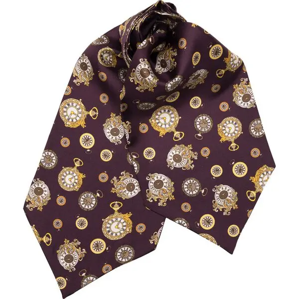 ELIZABETTA Gilded Keeper Silk Ascot Cravat Tie - Plum