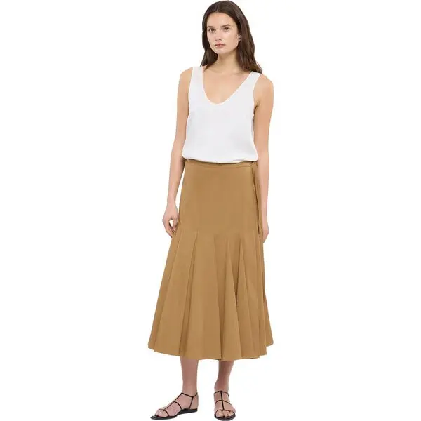 Another Tomorrow Panel Wrap Midi Skirt - Toffee