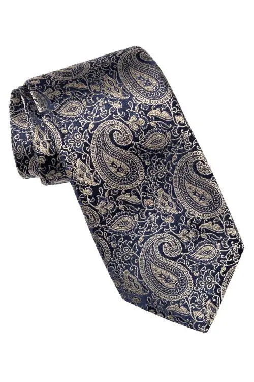 ELIZABETTA Donatello Paisley Silk Jacquard Neck Tie - Navy And Pewter