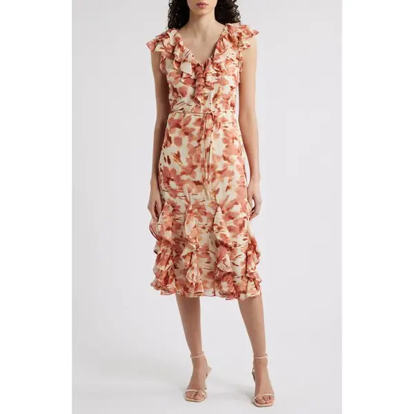 Chelsea28 Floral Print Ruffle Midi Dress