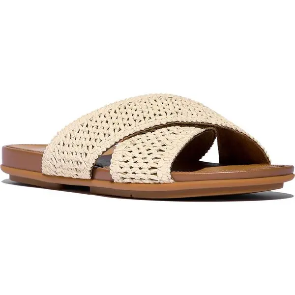 Fitflop Gracie Woven Slide Sandal - Deep Tan/ Ivory