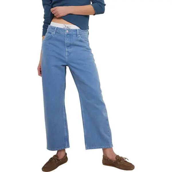 Free People Deep Trance Wide Leg Ankle Jeans - Ocean