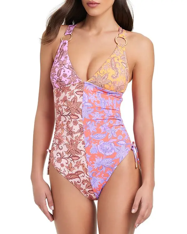 Red Carter Color Blocked One Piece Swimsuit