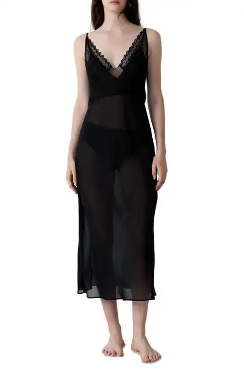 Etam Embleme Nuisette Lace Trim Mesh Nightgown Black Editorialist