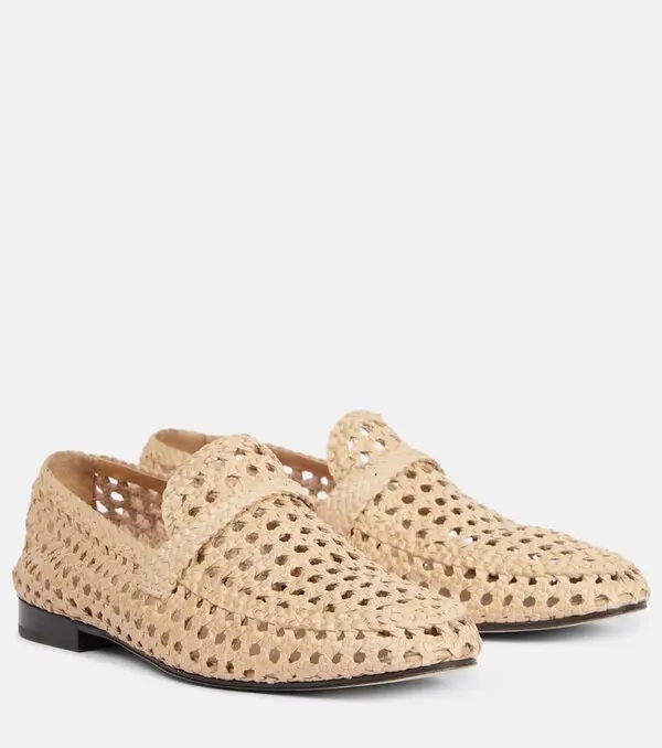 Loro Piana Leon Woven Leather Loafers - Beige