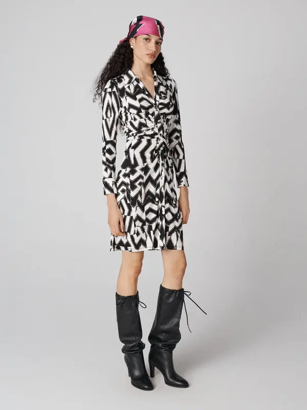 Diane Von Furstenberg Sheska Shirt Dress - Troy Maze Black And White