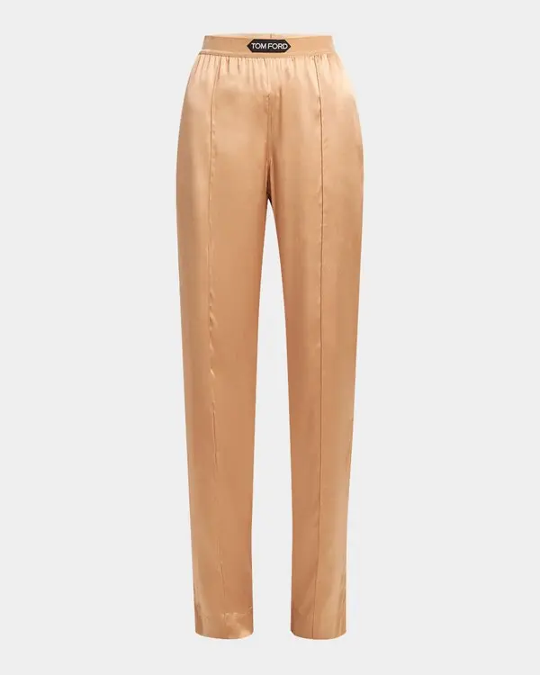 TOM FORD Silk Pajama Pants With Logo Waistband - Pale Beige