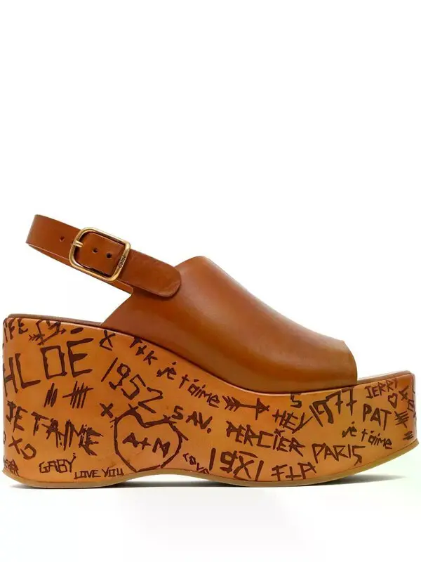 Chloé 130mm Maxime Wedge Sandals - Brown