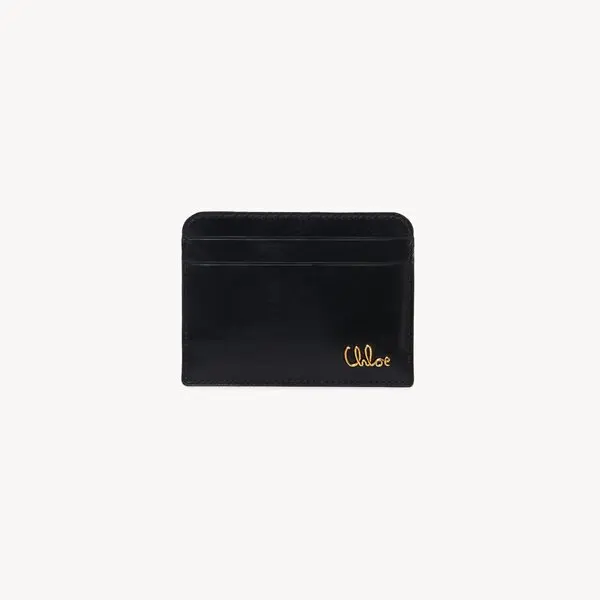 Chloé Iconic Card Holder In Shiny Leather - Black