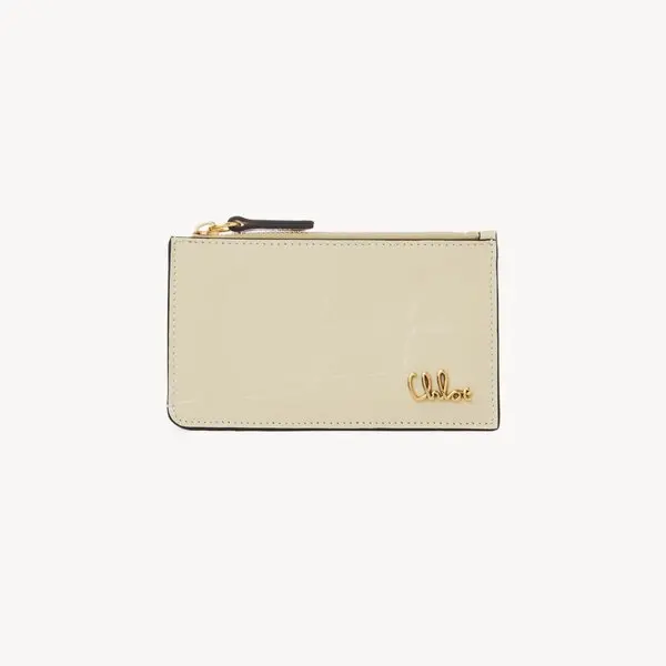 Chloé Small Iconic Purse With Card Slots In Croco-effect Leather - Beige