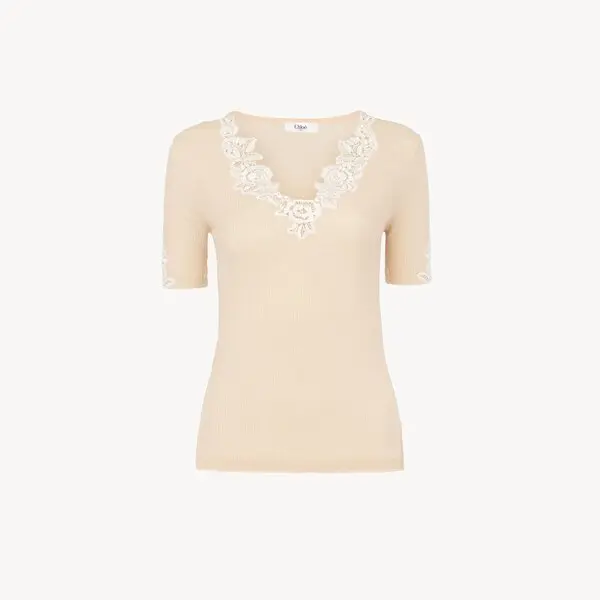 Chloé Fitted Short-sleeve Guipure Lace Top - Orange