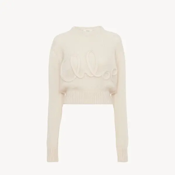 Chloé Logo Alpaca Wool And Silk Sweater - White