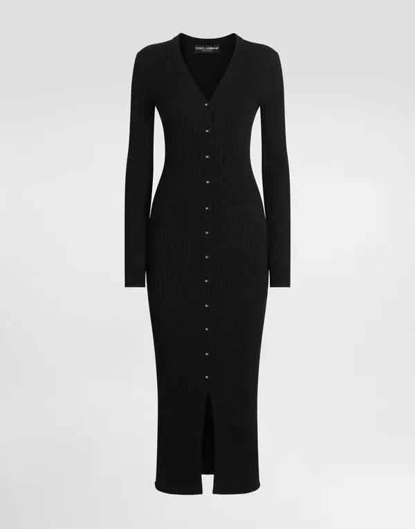 Dolce & Gabbana Long Ribbed Wool Cardigan - Black