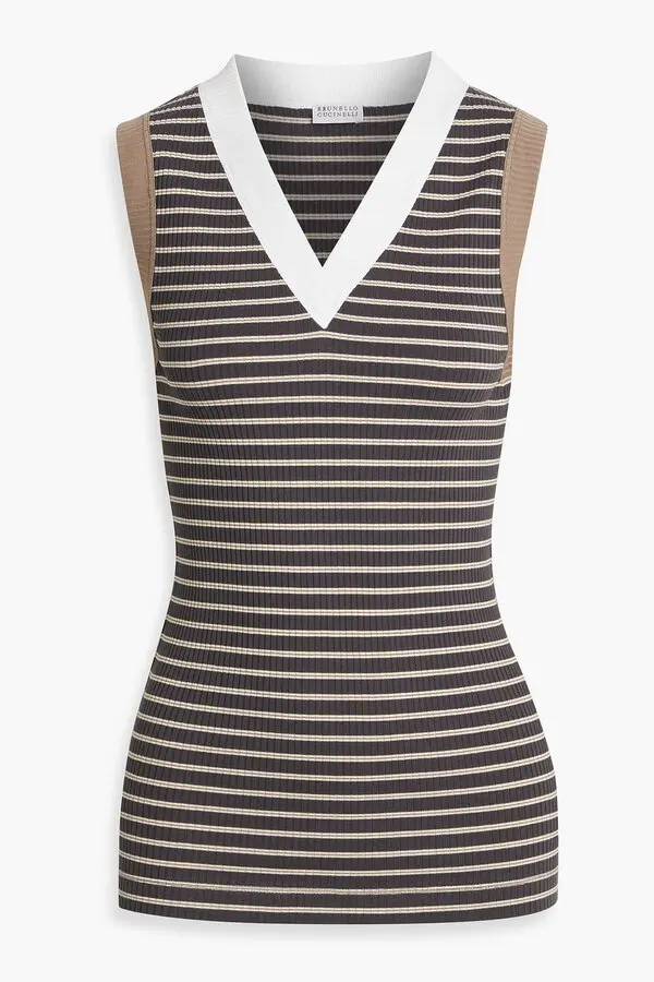 Brunello Cucinelli Bead-embellished Striped Top