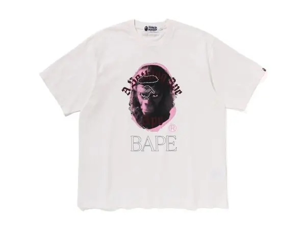 BAPE Garment Dye Rhinestone Ape Head Relaxed Fit Tee Shirt - Ivory