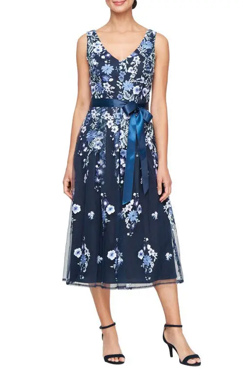 Alex Evenings Embroidered Mesh A-line Cocktail Dress