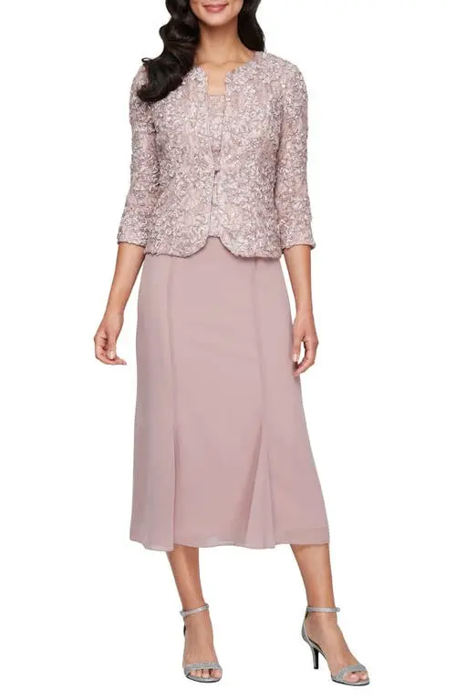 Alex Evenings Mixed Media Cocktail Dress With Jacket