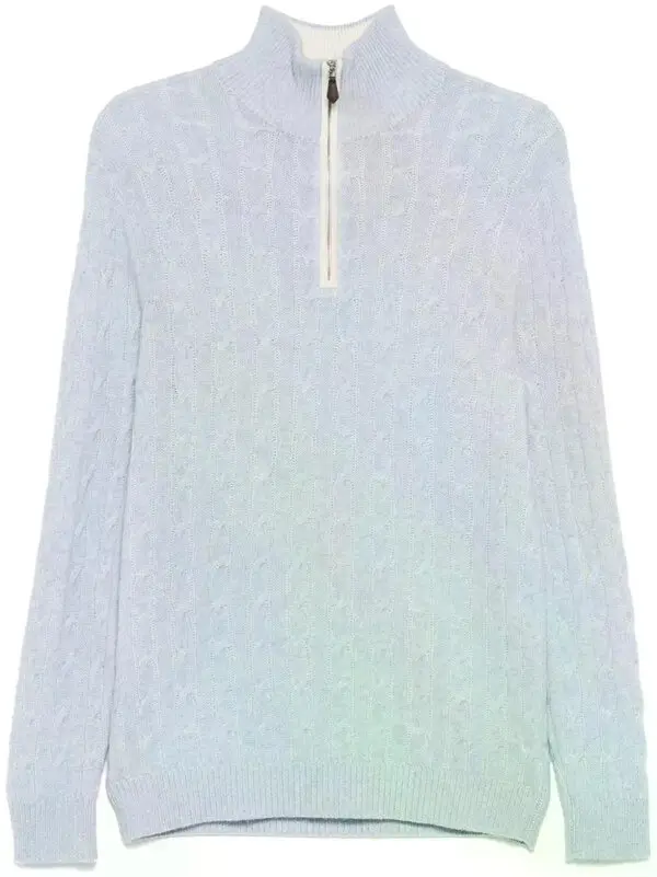 N.peal Two-tone Cable Knit Zip Sweater