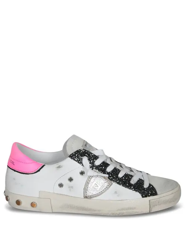 Philippe Model Suede Sneakers With Glitter And Metallic Details - White