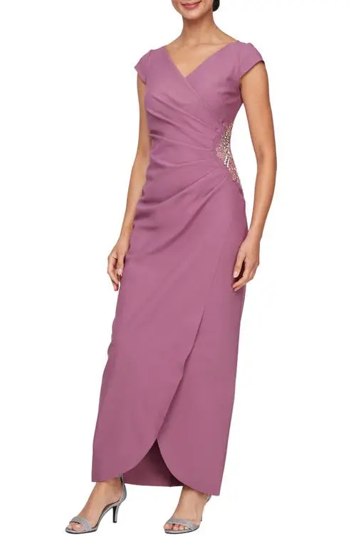 Alex Evenings Ruched Beaded Gown