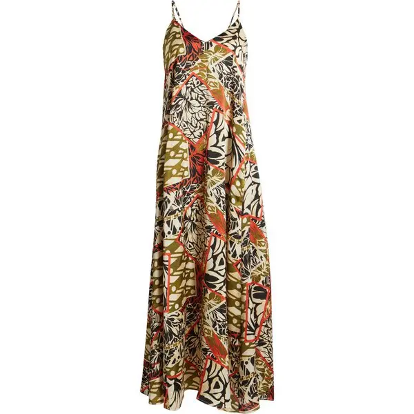 TAHARI ASL Mixed Print Charmeuse Maxi Slipdress