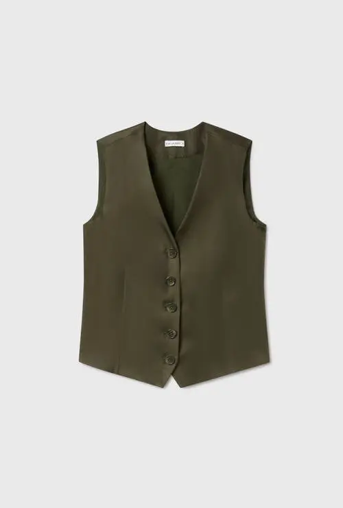 Silk Laundry Twill Vest - Pine