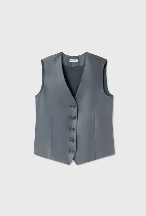 Silk Laundry Twill Vest - Slate