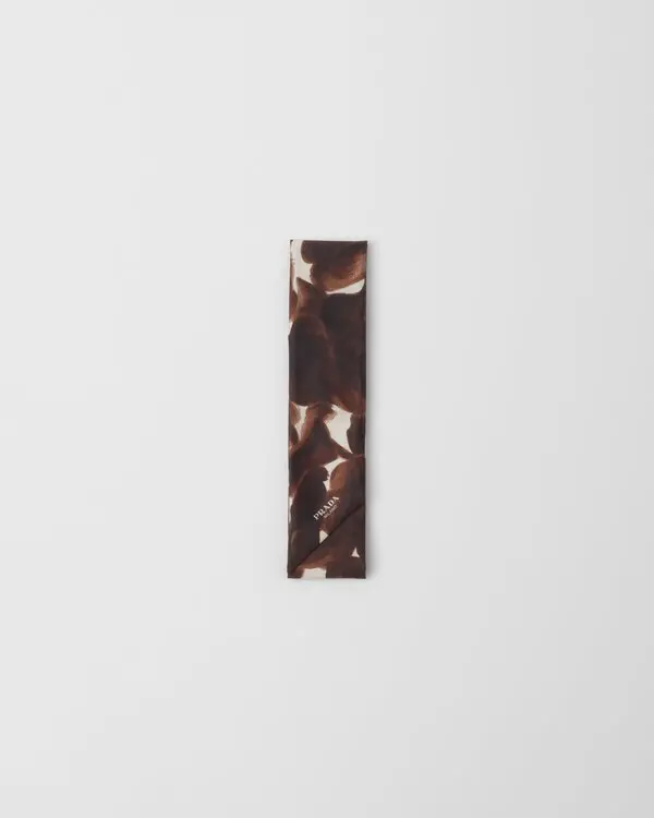 Prada Printed Silk Shantung Skinny Scarf - Dark Brown/white