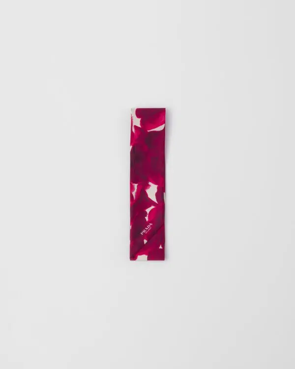 Prada Printed Silk Shantung Skinny Scarf - Cyclamen/white
