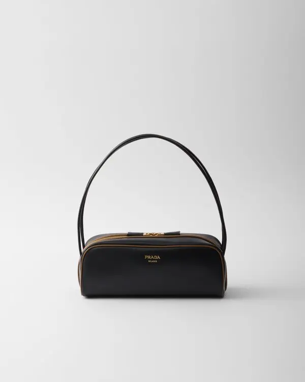 Prada Swing Leather Shoulder Bag - Black/hazelnut