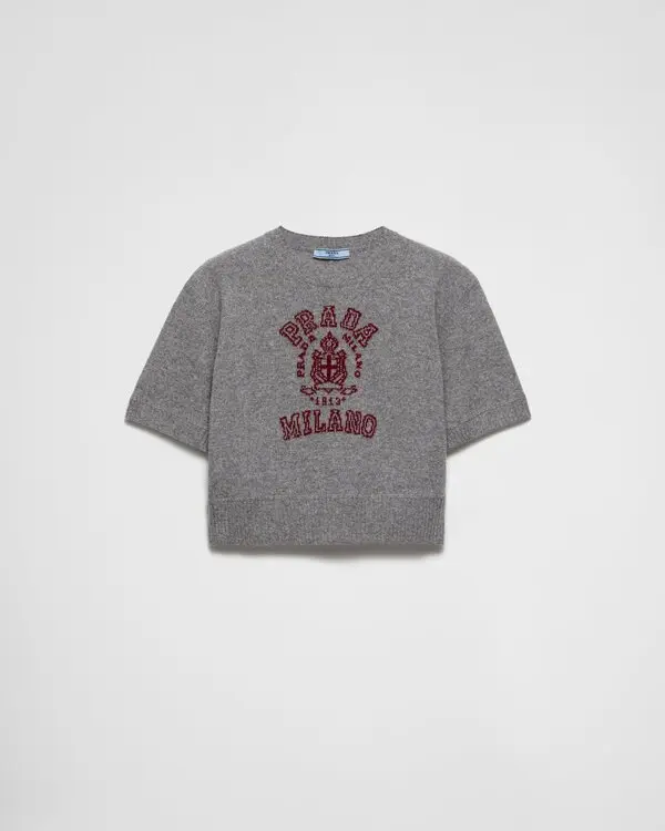 Prada Wool And Cashmere Intarsia Sweater - Amaranth/grey