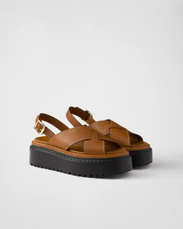 Prada Criss-cross Flatform Sandals - Leather
