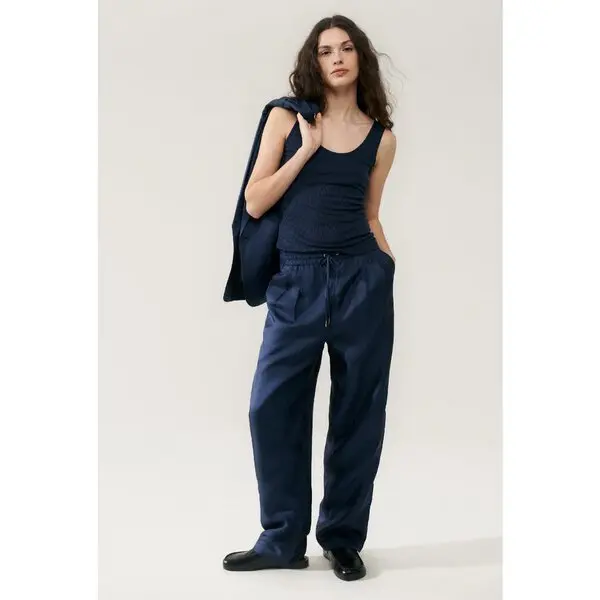 Silk Laundry Twill Slouch Pants - Midnight