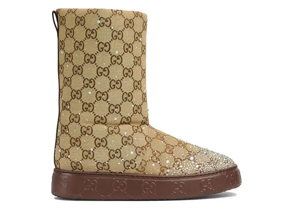 Gucci Gg Canvas Crystal Boots
