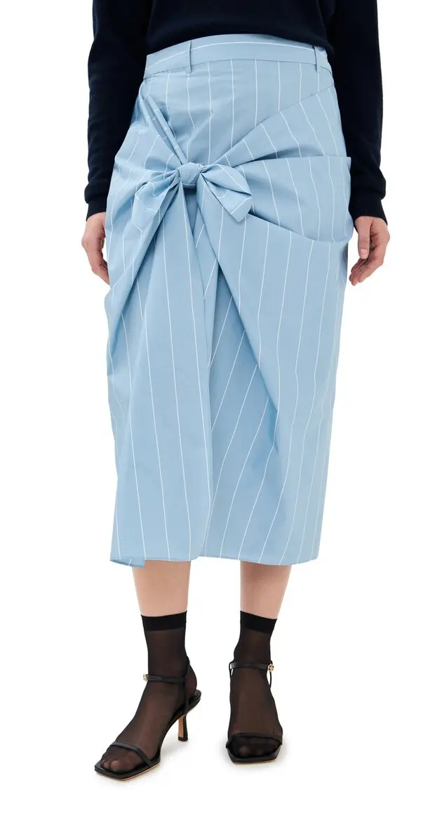 Tibi Striped Tech Poplin Tie Front Skirt