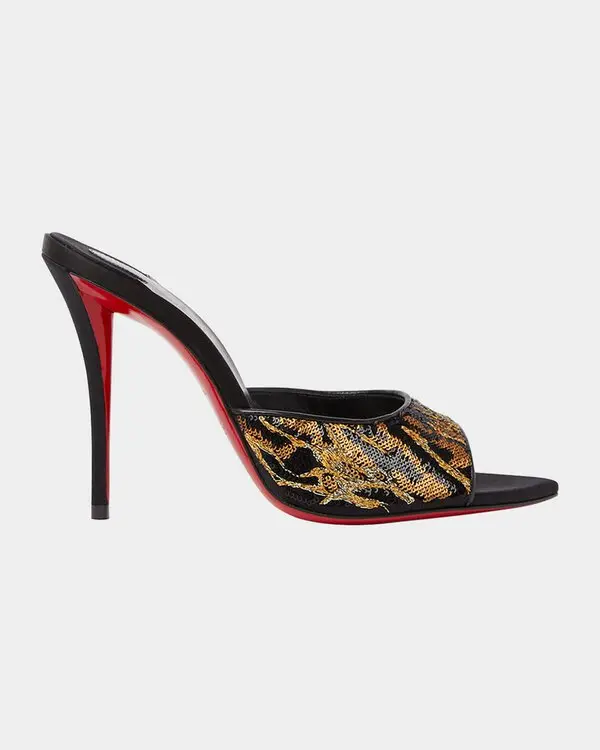 CHRISTIAN LOUBOUTIN Animal-print Sequin Mules - Black