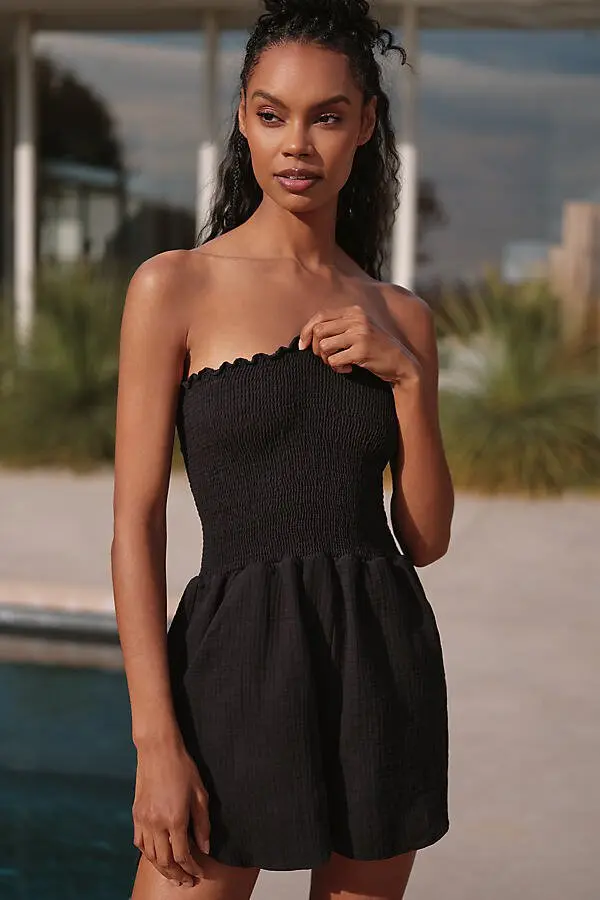 Peixoto Strapless Smocked Romper - Black
