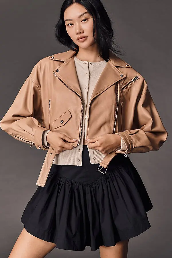 LAMARQUE Dylan 80's Leather Biker Jacket - Neutral