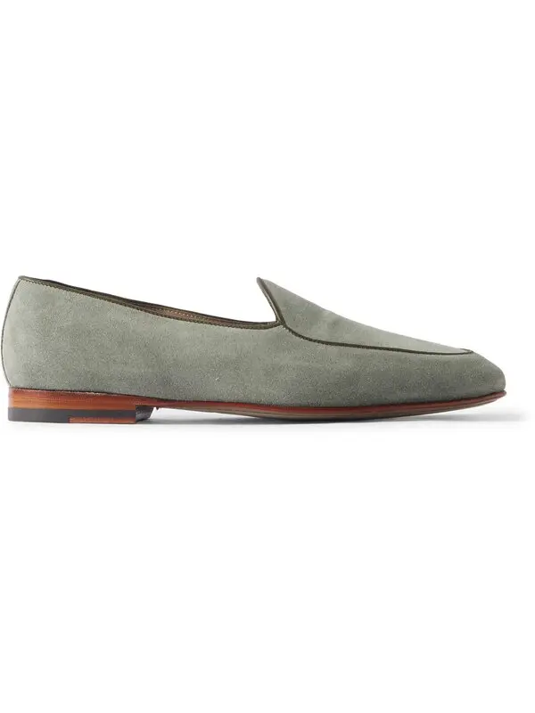 Manolo Blahnik Modena Leather-trimmed Suede Loafers