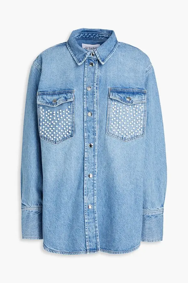 FRAME Faux-pearl Embellished Denim Shirt