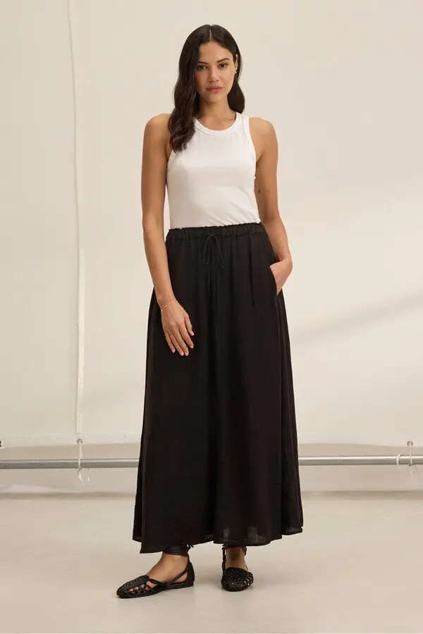 Velvet By Graham & Spencer Memphis Linen Maxi Skirt - Black