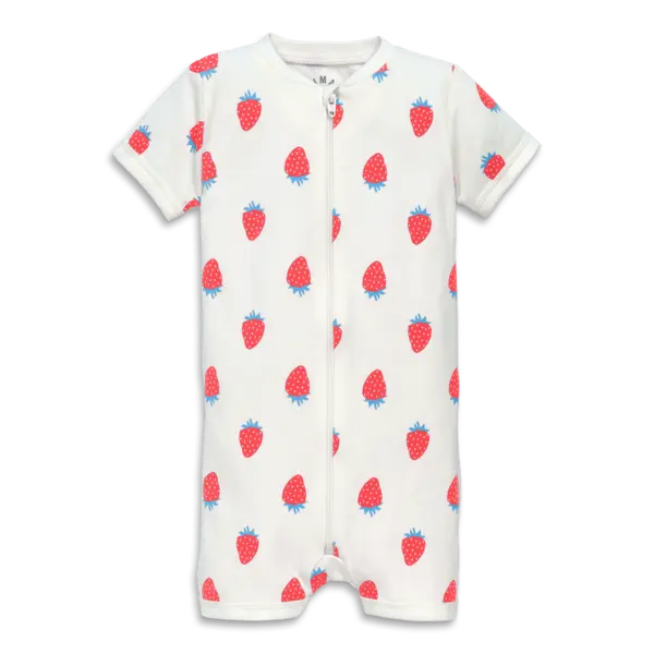 PRIMARY Baby Organic Zip Shortie - White Strawberries