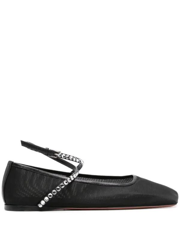 Amina Muaddi Crystal Ballerina Flats - Black